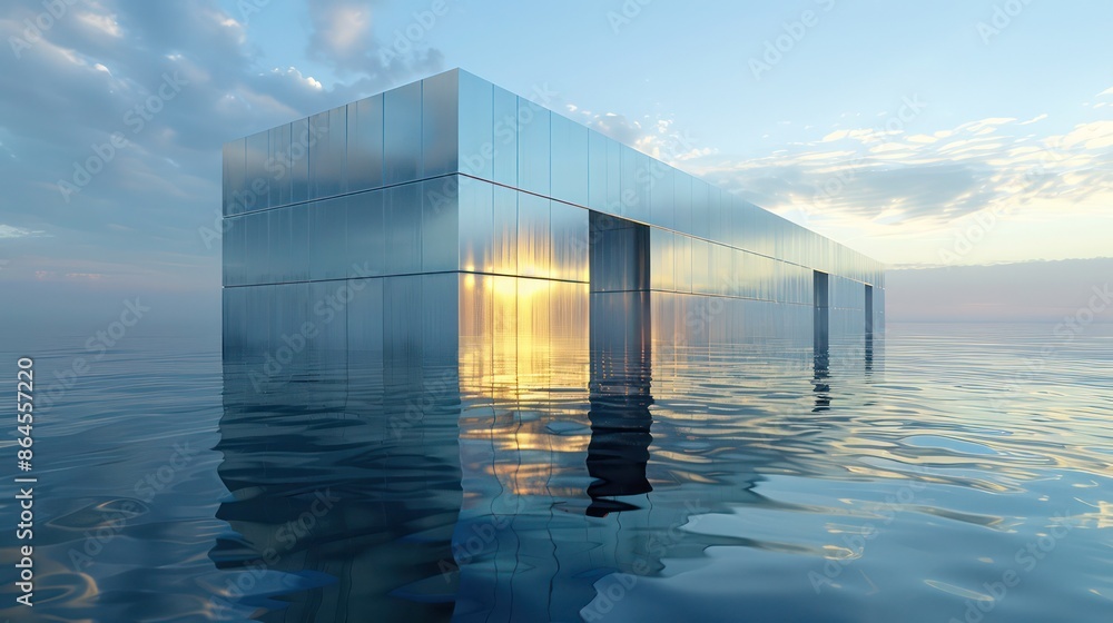 floating art gallery with walls of reflective aluminum siding, creating ...