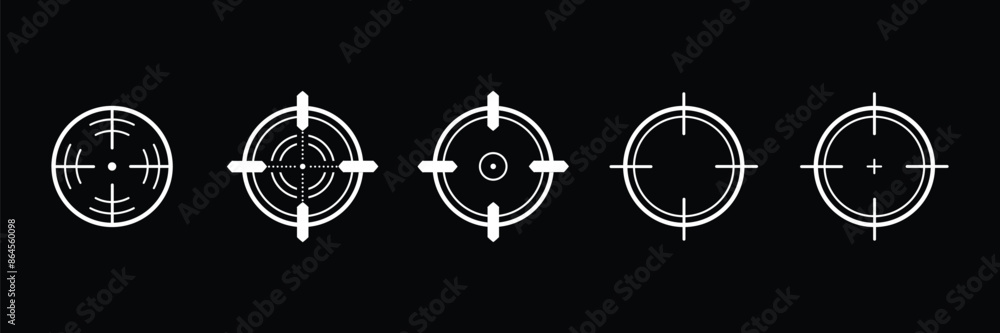 Set of Target aim Crosshair icon collection with black background. Scope aim icons. Circular ...