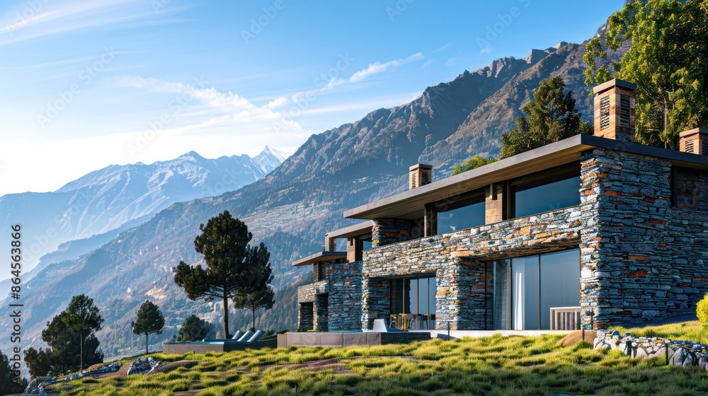 Foto de mountain resort designed with stone siding that echoes the ...