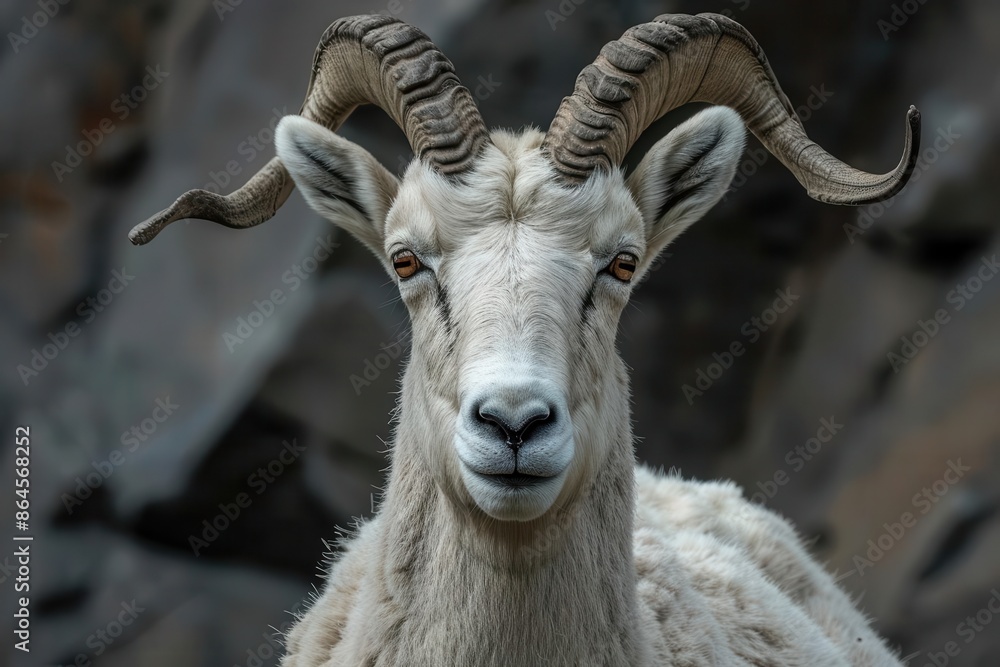 closeup portrait of majestic mountain goat weathered fur texture ...