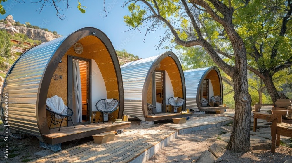 series of luxury camping pods with insulated aluminum siding, providing ...