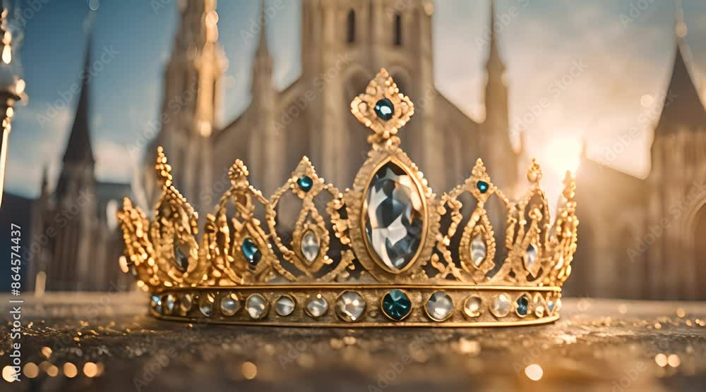 A gold royal king queen coronation crown with jewels and diamonds ...