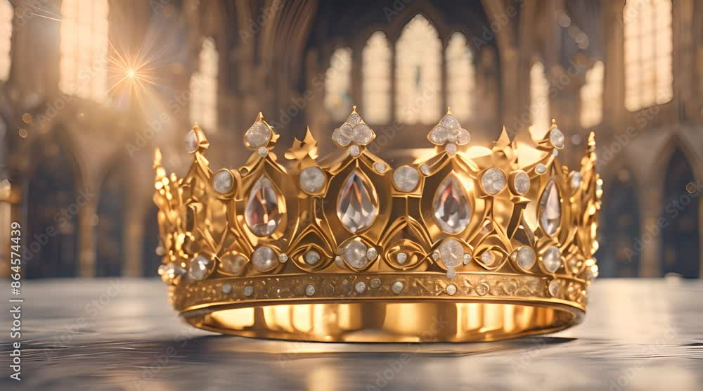 A gold royal king queen coronation crown with jewels and diamonds ...