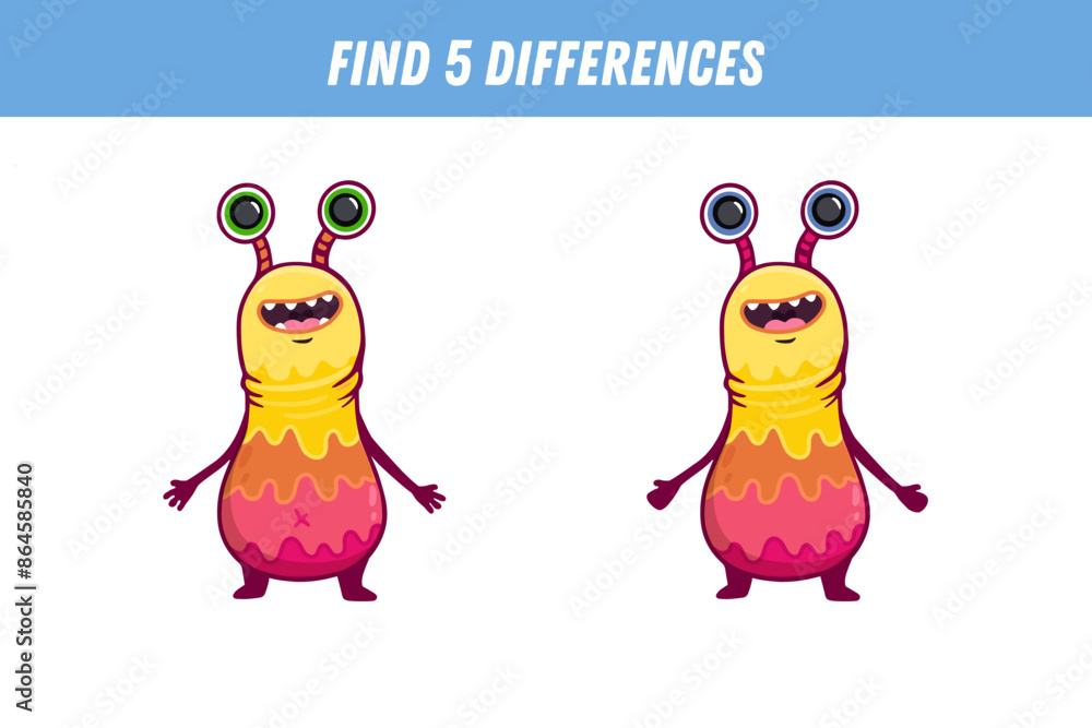 Find 5 differences between two pictures of cute monster. Cute alien ...