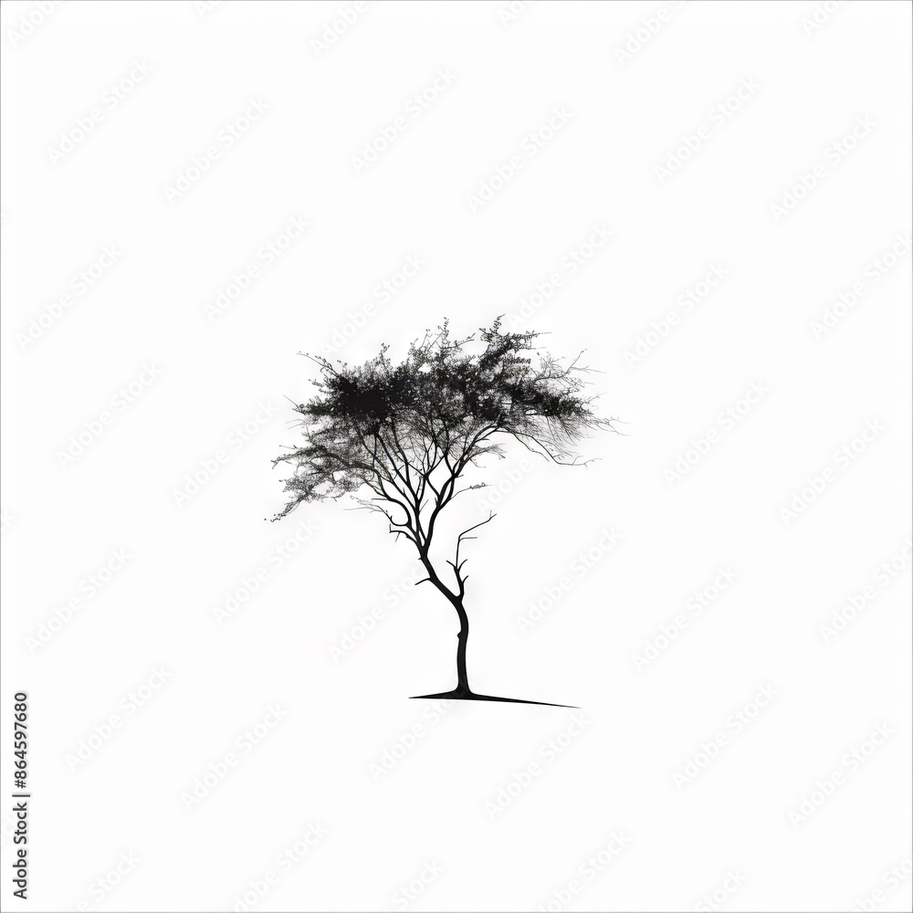 Simple vector graphic of an acacia tree in solid black on a white ...