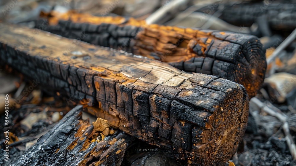 Burnt wooden beam with a beautiful texture. The beam is a dark brown ...