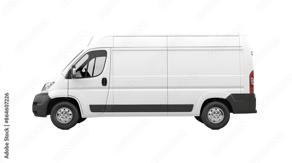 Clean blank white delivery van isolated, side view of plain car cargo ...