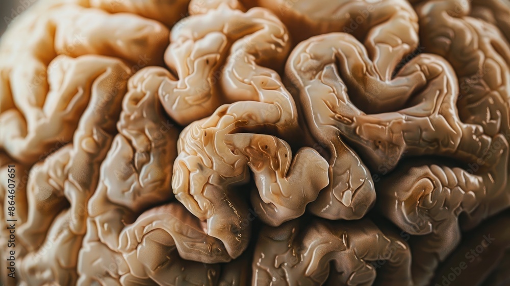 Macro photograph of a human brain, revealing the convolutions and ...