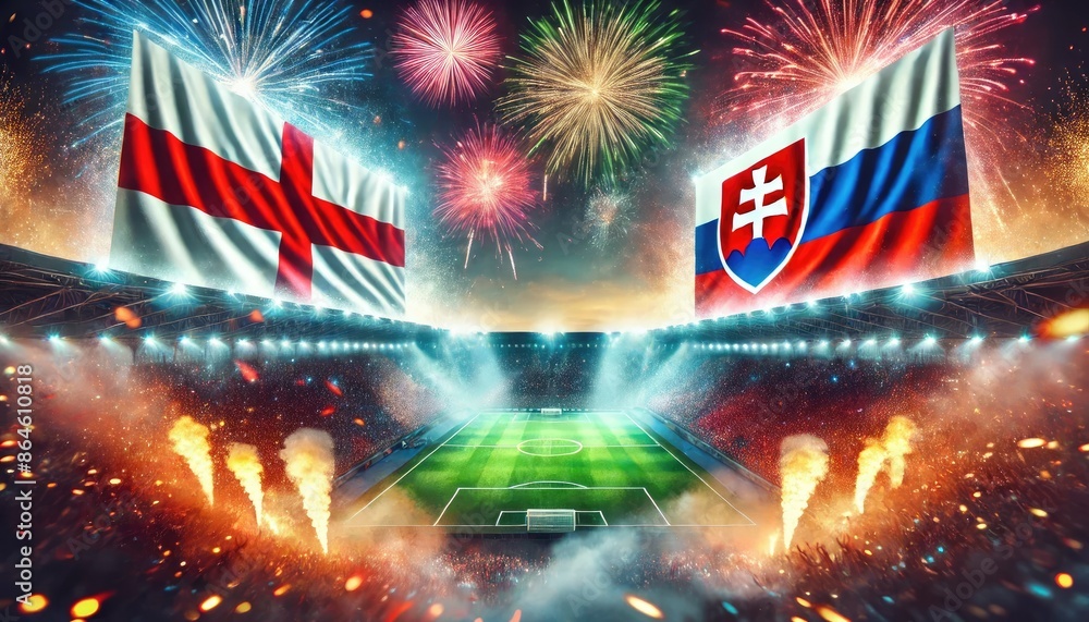 England vs Slovakia football match, English flag, Slovak flag and ...