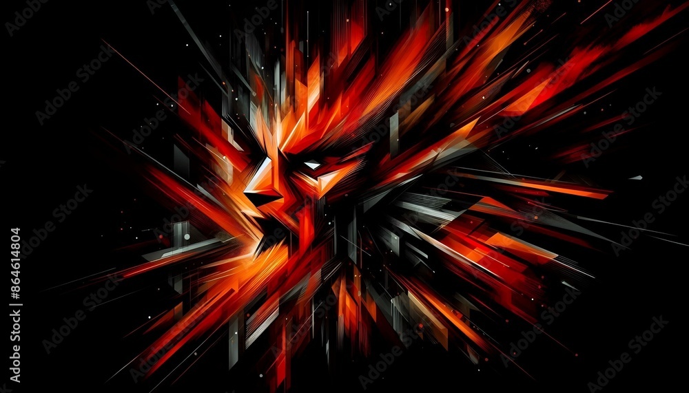 Abstract scene of anger, using intense colors, sharp lines, and ...