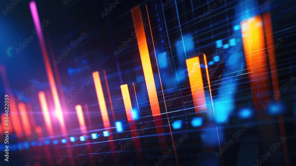 Realistic perspective rising up bar chart. Trend graph for financial ...