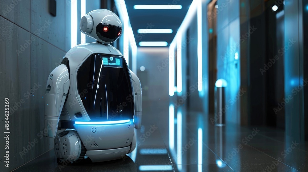 Robotic security guard in 3D, patrolling premises with advanced ...