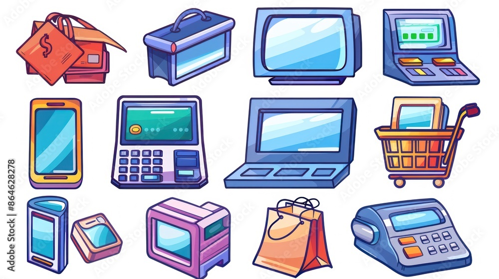 Cartoon Illustrations of Electronic Devices for Online Shopping Stock ...