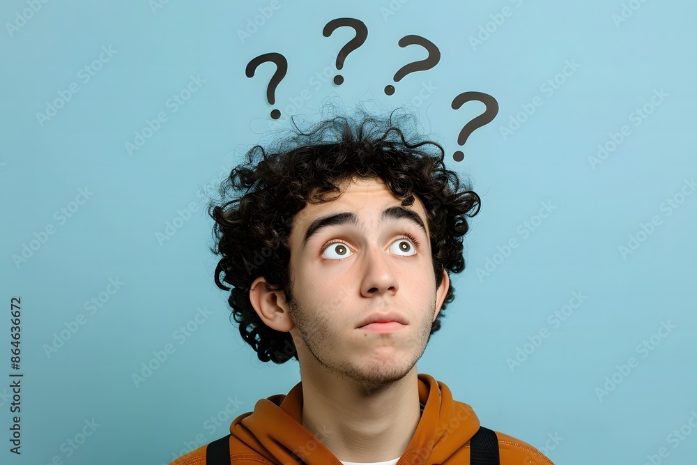 Young jewish man Thinking with Question Marks Above his Head on Light ...