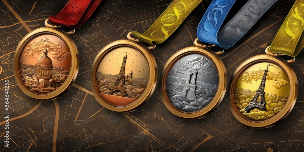 Artist's renderings of Olympic medals whose ribbons transform into ...