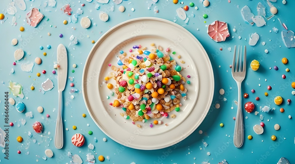 Close-up illustration of a pile of microplastics, symbolizing food ...
