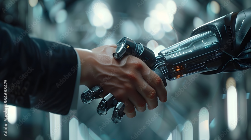 Digital robot handshake human background futuristic digital age robot ...