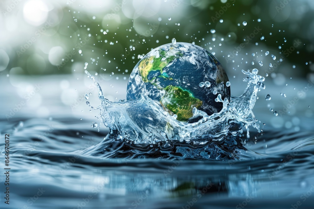 Saving water and world environmental protection concept. Earth, globe ...