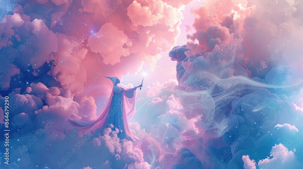 A gentle pattern of pink and blue smoke, with a 3D animated fairy ...