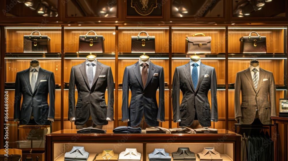 sophisticated menswear display in highend suit store tailored suits on ...