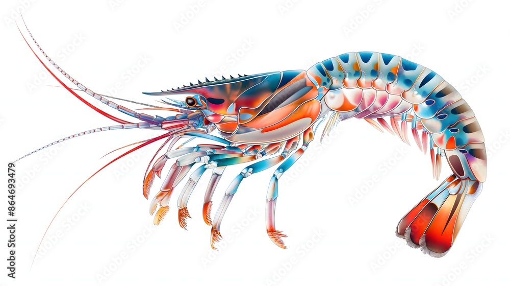 3. Generate a digital artwork of a prawn's complete anatomy ...