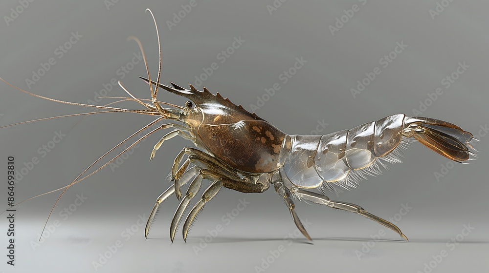 2. Produce a high-definition illustration of a shrimp, featuring its ...