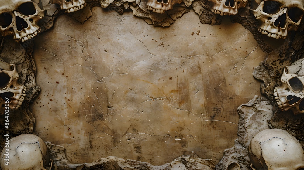 Human skull frame Grunge Halloween texture with bones and craniums ...