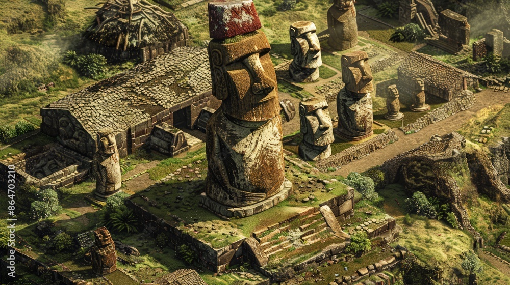 layout of Rapa Nui during the height of the Moai construction in the ...
