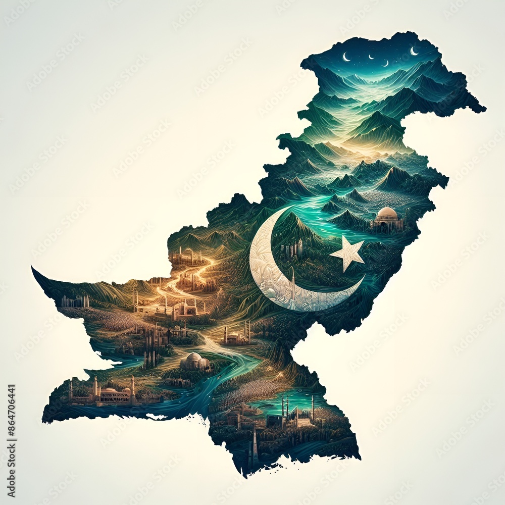 Illustration of Pakistan map with borders, cities, and geographical ...