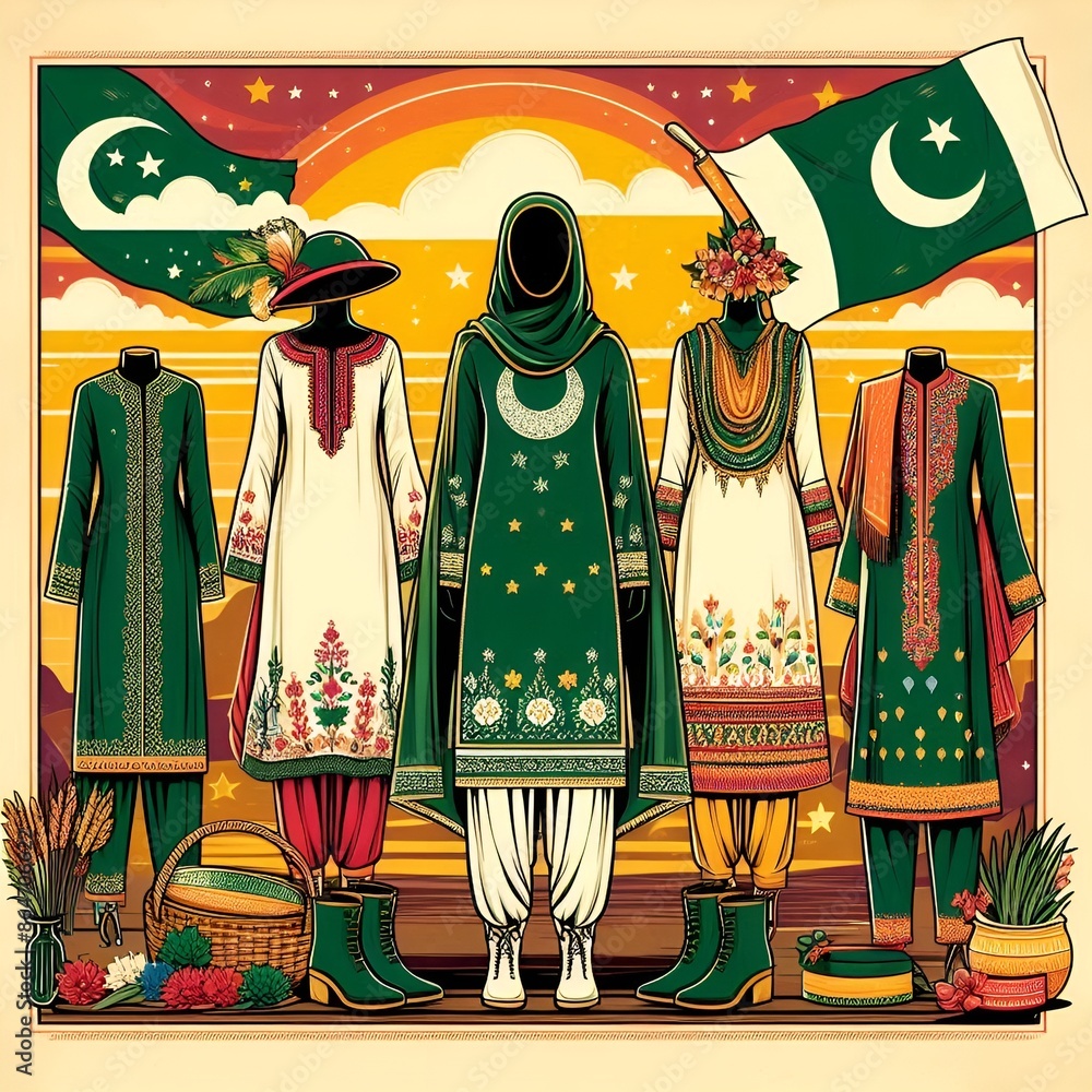 Pakistan National Day celebration with flag, Minar-e-Pakistan, and ...