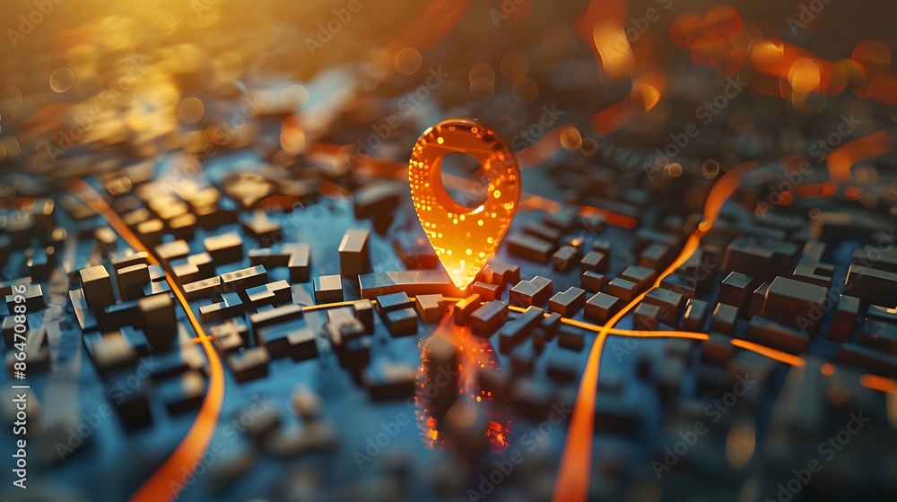 Location pin icon on earth city urban map indicating the location and ...