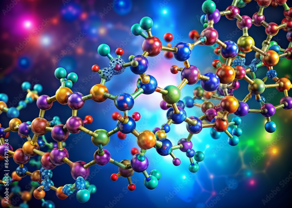 Vibrant illustration of a protein molecule chain, composed of colorful ...