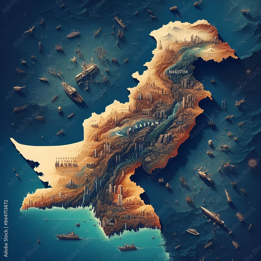 A detailed map of Pakistan, showcasing its cities, provinces, and ...