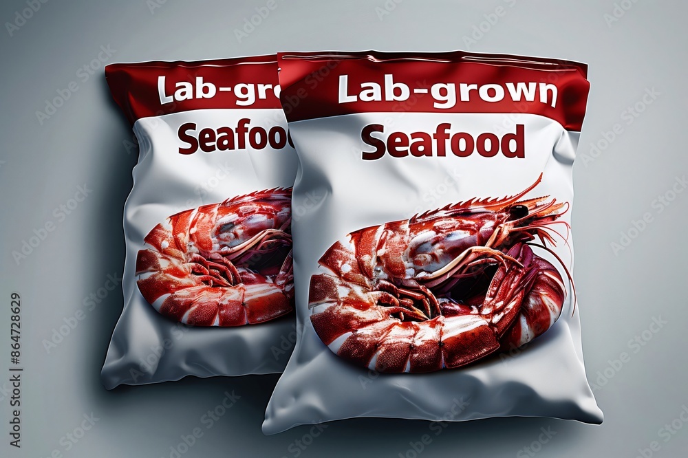 Lab-grown seafood packaging showing fresh giant tiger prawns Stock ...