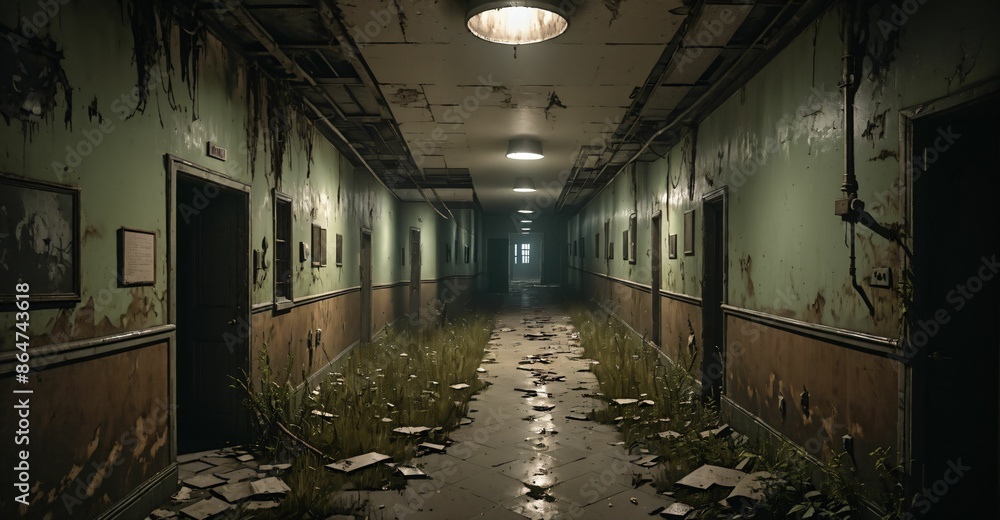 abandoned building hallway hall in mental asylum hospital apartment ...
