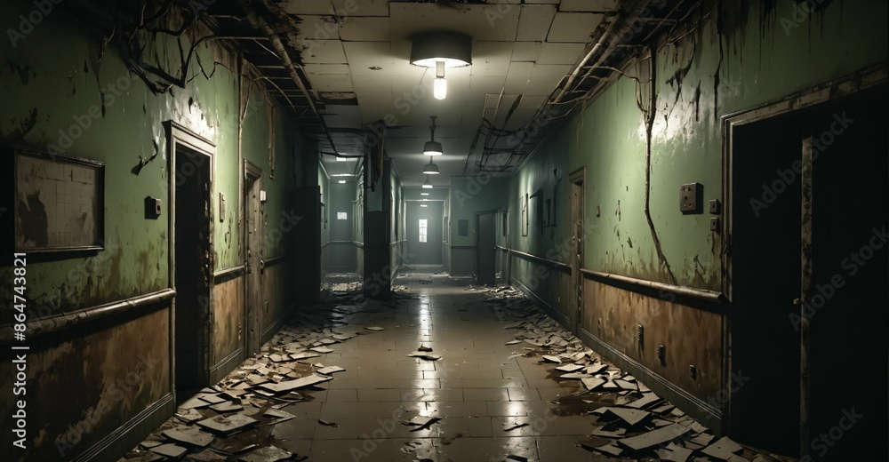 abandoned building hallway hall in mental asylum hospital apartment ...