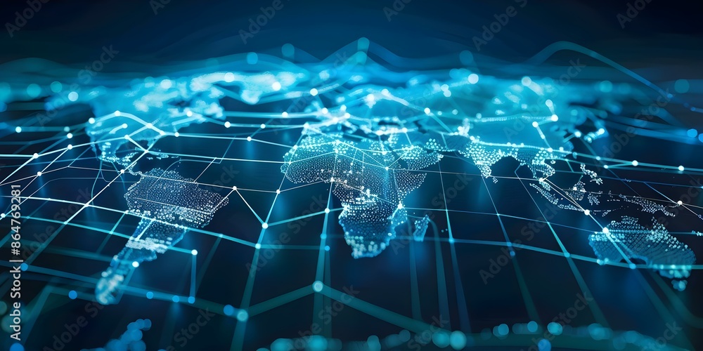 Digital world map showing global network connectivity and AI technology ...