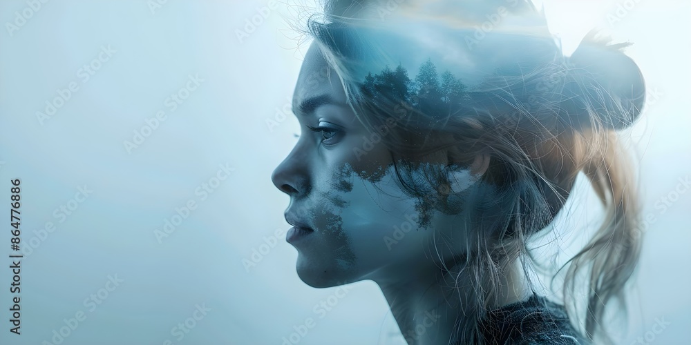 Double exposure image of a woman symbolizing stress Suitable for ads ...
