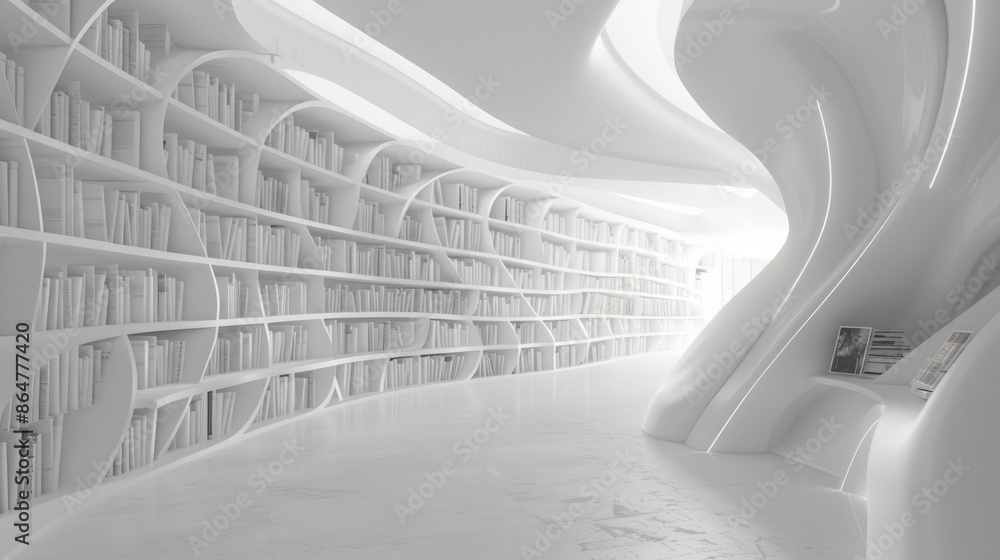 Background image of public clean library with white minimal furniture ...