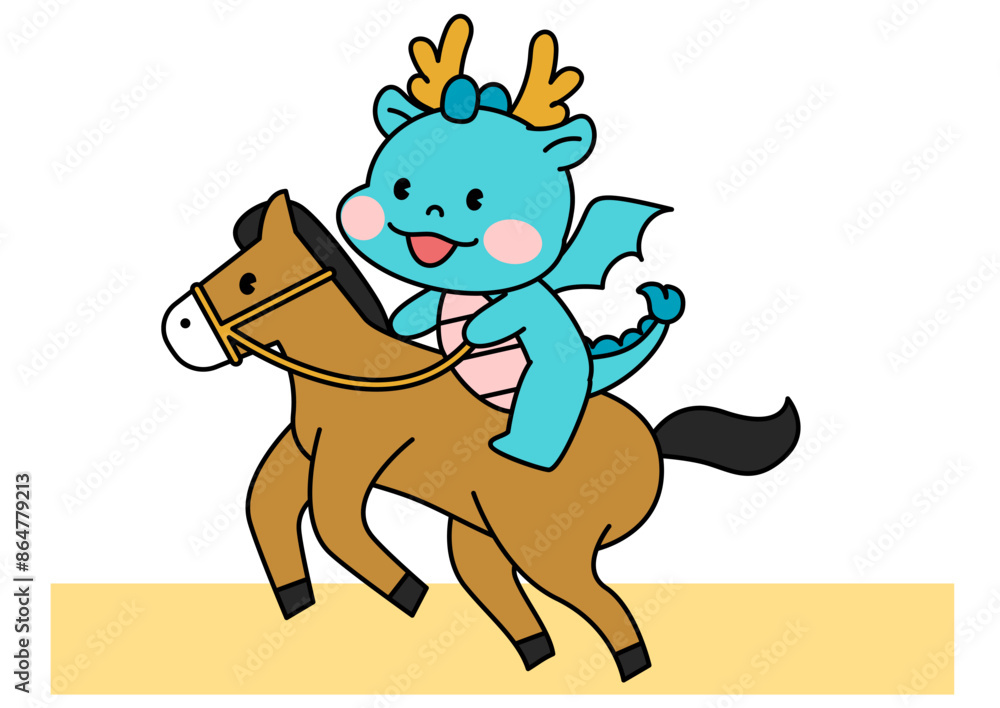 Vetor de 승마를 하는 용 캐릭터 do Stock | Adobe Stock