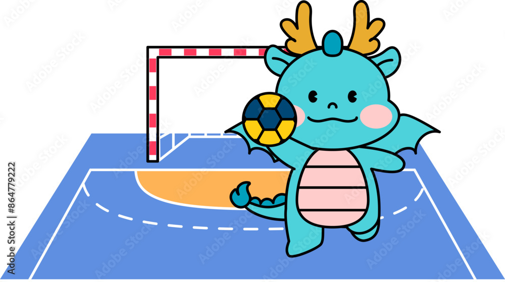 핸드볼 경기를 하는 용 캐릭터 Stock Vector | Adobe Stock