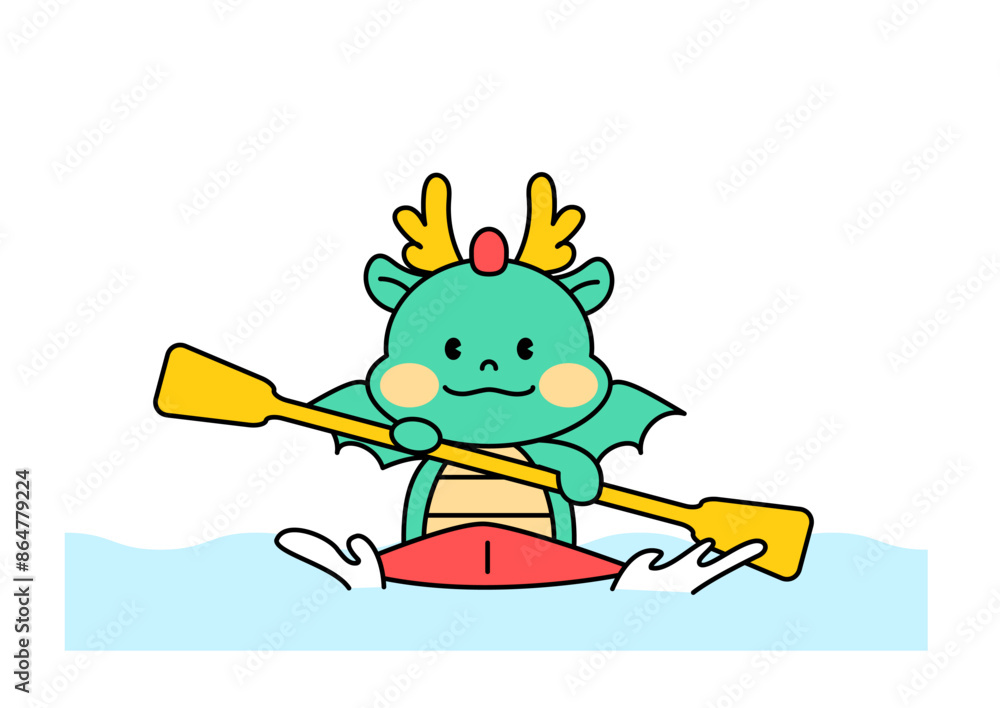 카누를 타는 용 캐릭터. Stock Vector | Adobe Stock