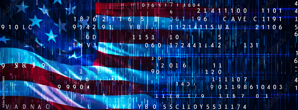 Abstract tech American flag background for futuristic technology ...