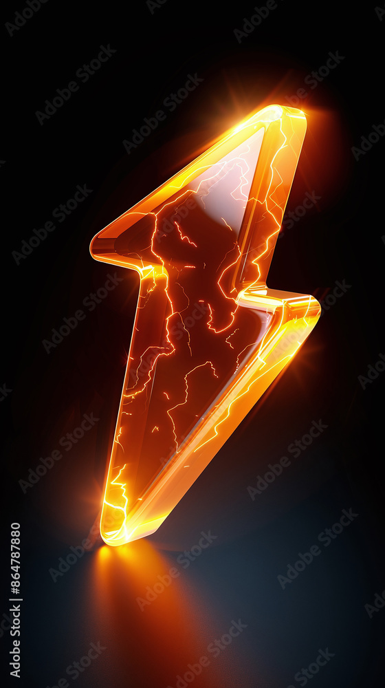 glowing yellow lightning bolt with a frosted, translucent look. The ...