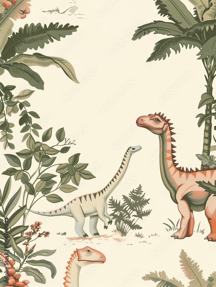 Cute dinosaurs for card template and frame, dino background, post card ...