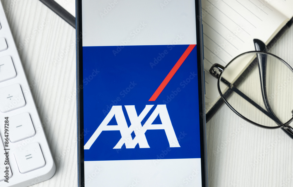 New York, USA - 21 June 2024: AXA Logo on Phone Screen, Company Icon ...