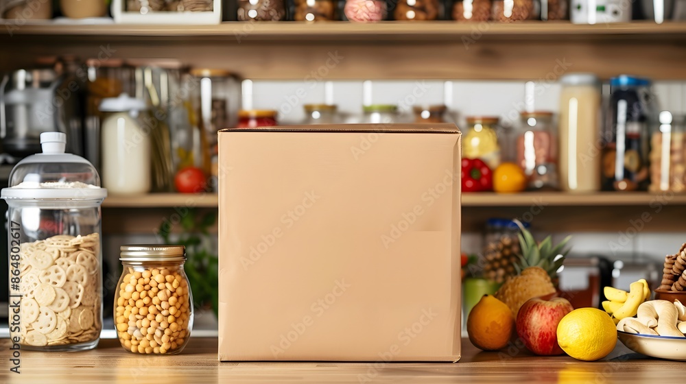 Foto de Blank Label Cereal Box: A cereal box with no label in a kitchen ...