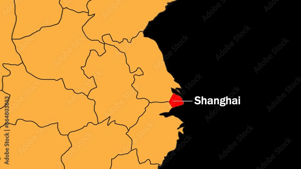 Shanghai map animated video. Shanghai location is highlighted on the ...
