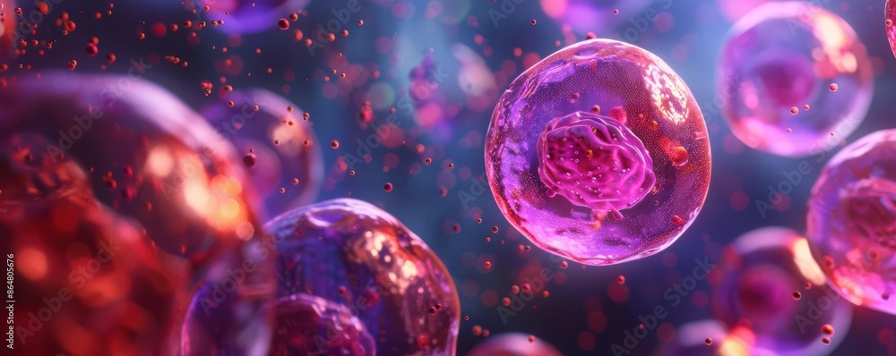 Cell division process highlighting cell membrane, dynamic and colorful ...