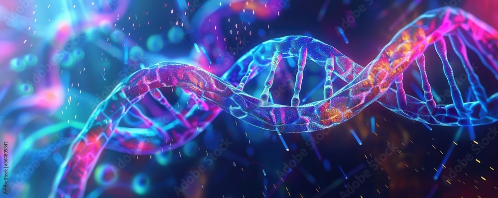 Chromosomes intertwined in a double helix structure, glowing in vibrant ...